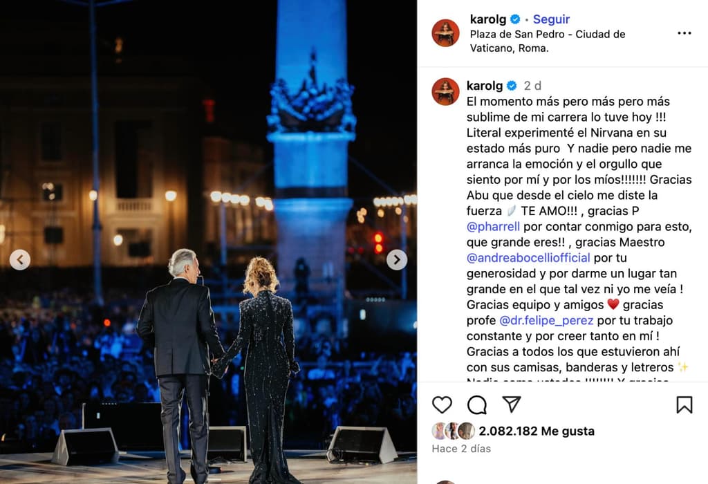 Karol G sorprende al cantar al lado de Andrea Bocelli ‘Vivo por ella’ y ...