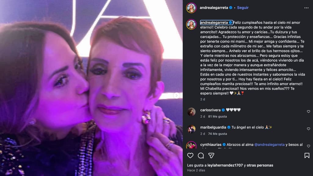 Andrea Legarreta recuerda a su madre con una conmovedora carta en su ...