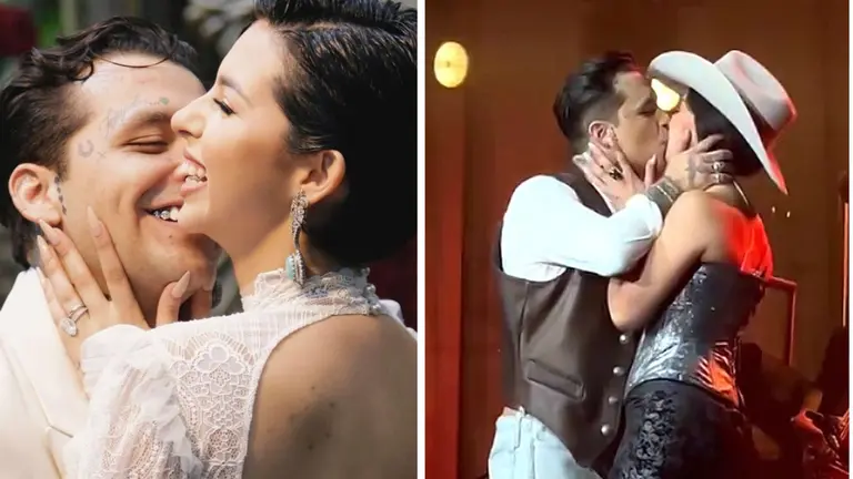 Christian Nodal presenta en el escenario a su esposa Ángela Aguilar durante su concierto en ...